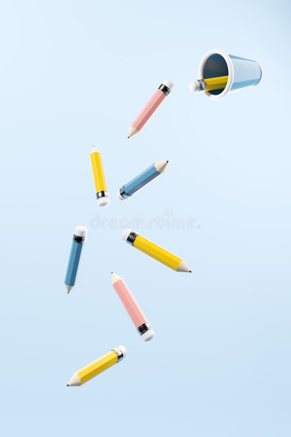 Different Pencils Falling of the Cup Stock Illustration - Illustration ...