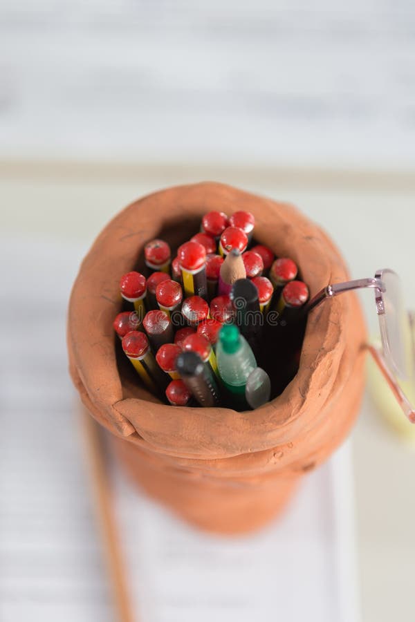 Different pens - top view stock image. Image of office - 128447351