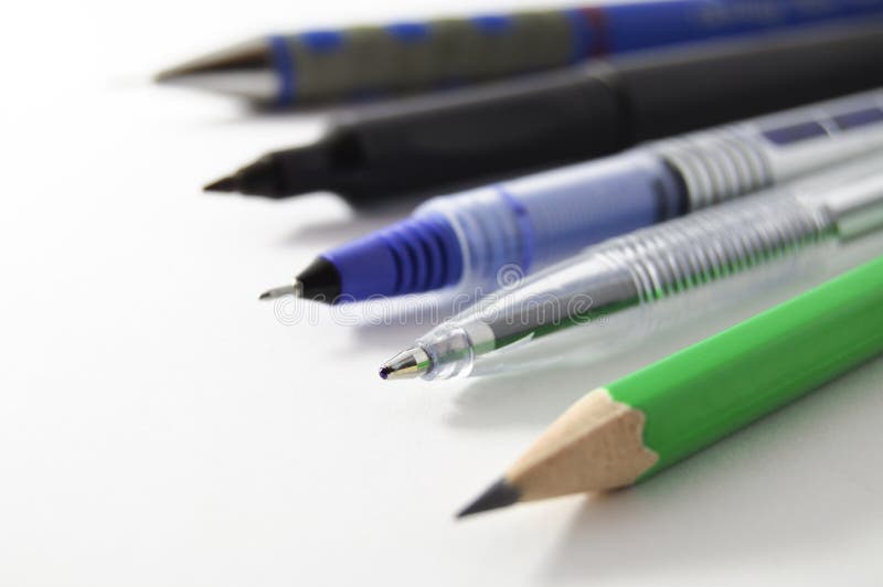 Different Pens on White Background Stock Image - Image of pencil ...