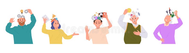 Different People Cartoon Characters of Various Age Filling Head with ...