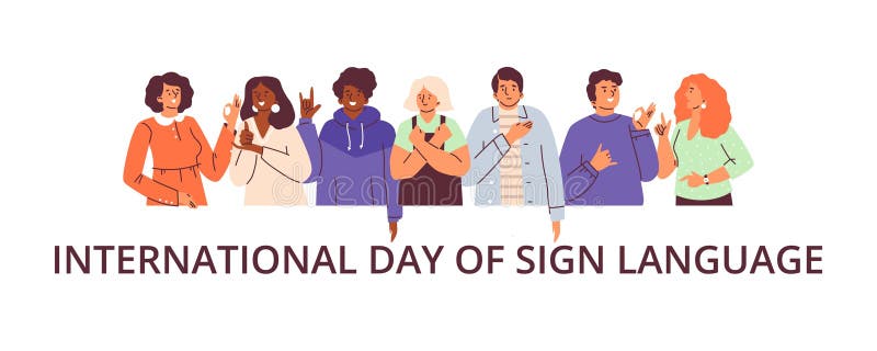 Different People Communicate with Sign Language Flat Style, Vector ...