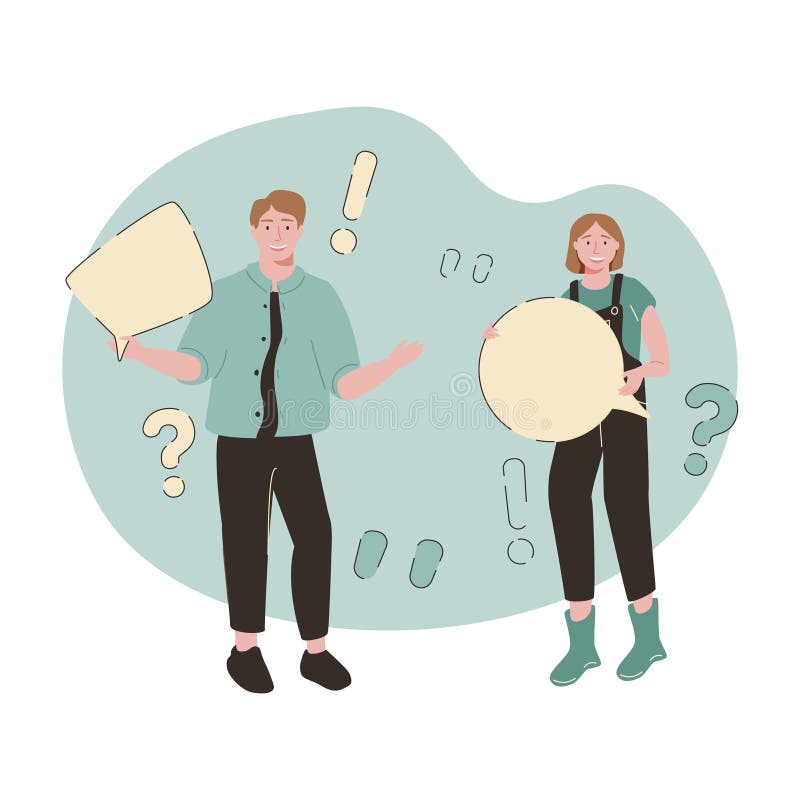 Different People Holding Sign a Bubble Question. Exclamation Mark Stock ...