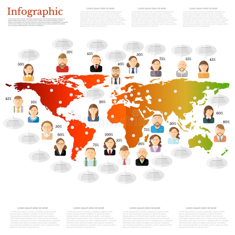 Different People Icon with Speech Bubble Near Them on the World Map ...