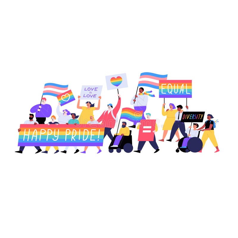 People Marching on the Pride Parade Stock Vector - Illustration of ...