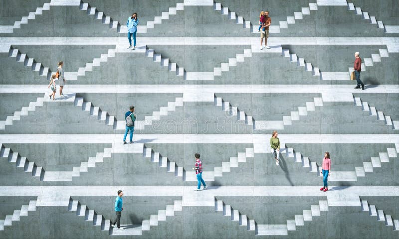 Different People on a Modern Concrete Structure Made of Stairs Stock ...