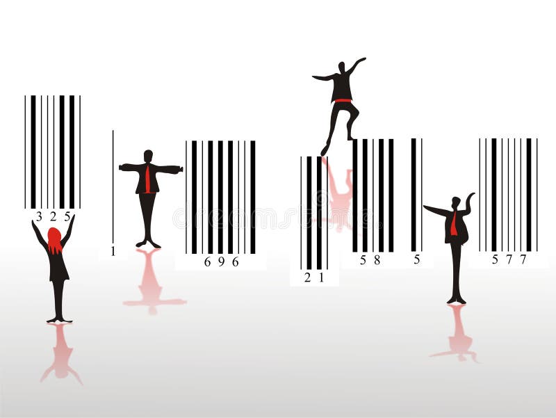 Different People in Movement on Barcode Stock Illustration ...