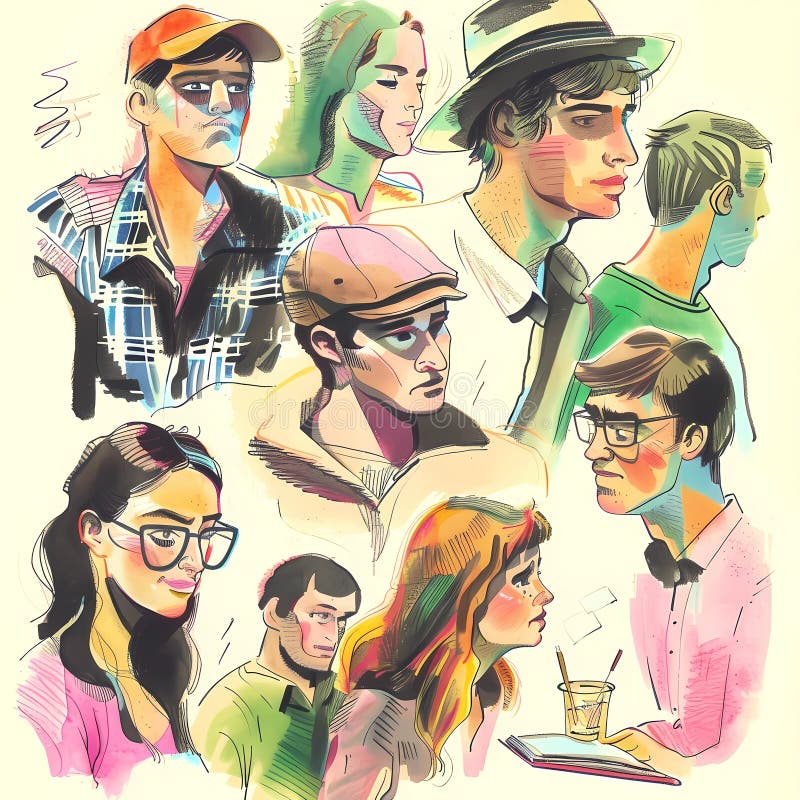 Different People in Sketching Style Stock Illustration - Illustration ...