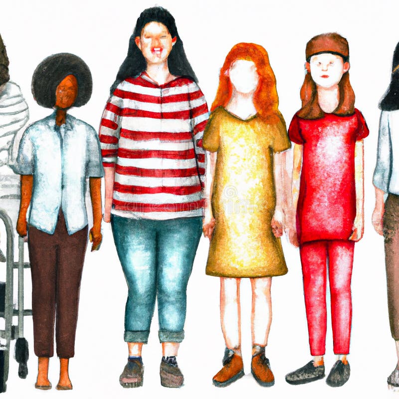 Different People Stand Side by Side Together - Digital Watercolor ...