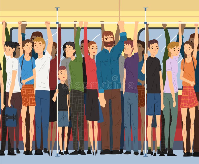 Different People Standing Inside Crowded Subway, Passengers Using ...