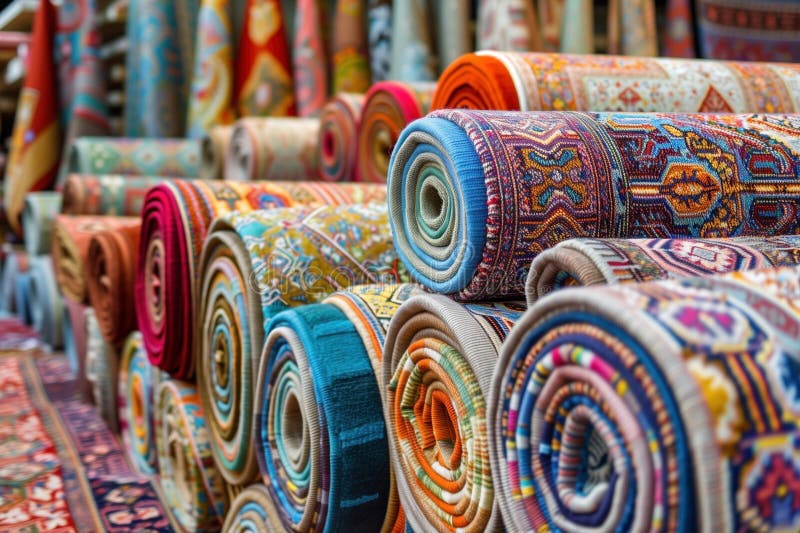 Different Persian Style Stacked Roll Rugs Ai Photo Stock Illustration ...