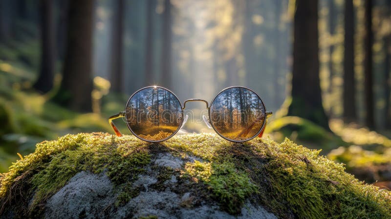 A Different Perspective: Forest Reflections in Sunglasses Stock ...