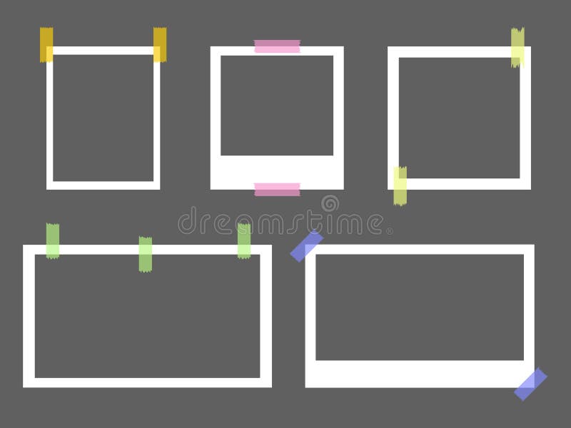 Different Photo Frames with Colored Ribbon. Set of White Frames for ...