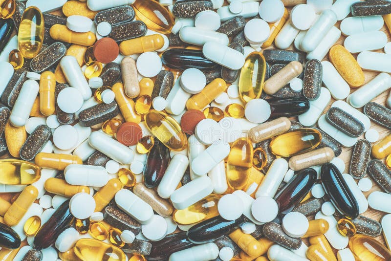 Different Pills and Medication Tablets Drugs. Top View with Copy Space ...