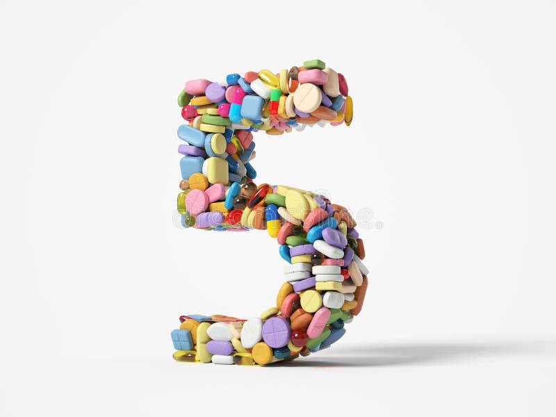 Different Pills Stack in Shape of Number 5. Stock Illustration ...