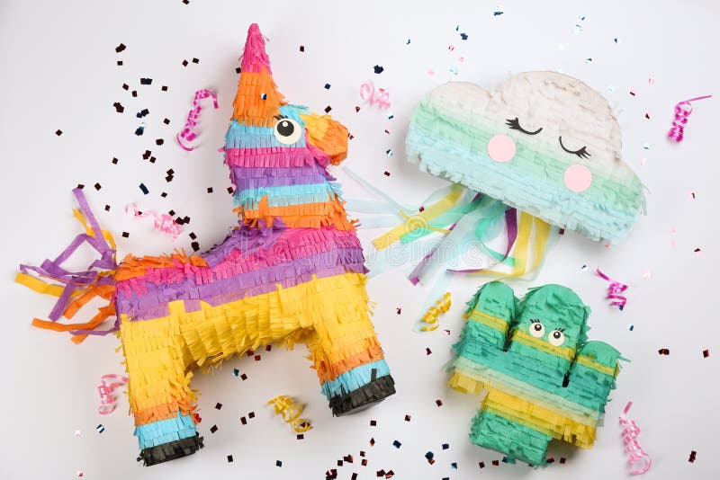 Different Pinatas on White Background, Top View Stock Photo - Image of ...