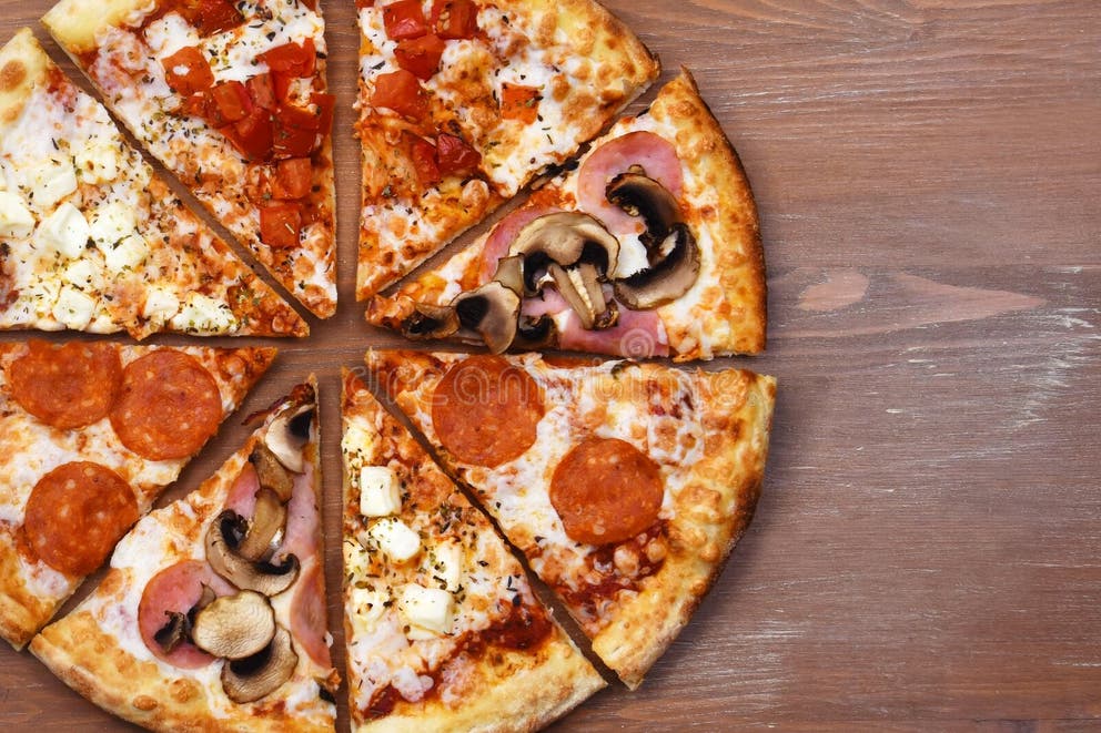 Different Pizza Slices on the Table Stock Photo - Image of palatable ...