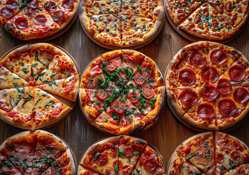 Different Pizzas with Vegetables , in the Style of Aerial Photography ...
