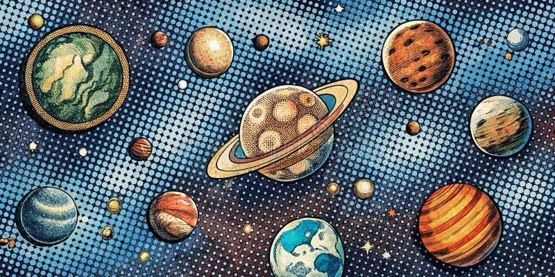Different Planets from Earth Vintage Comic Book Halftone Dot Pattern ...