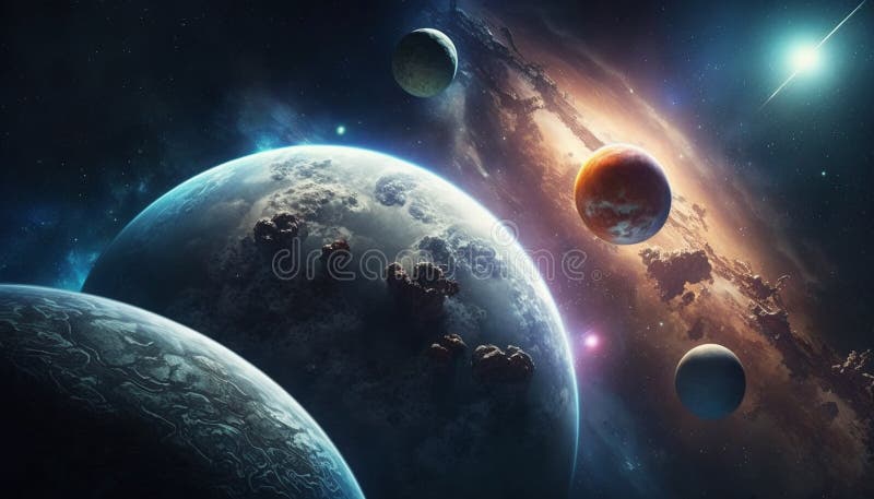 Different Planets in the Galaxy, View from Space, Generative Ai Stock ...