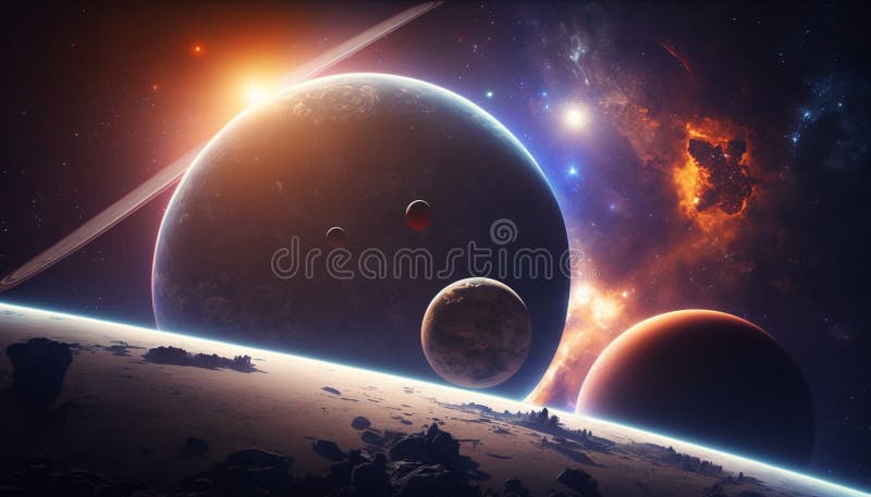 Different Planets in the Galaxy, View from Space, Generative Ai Stock ...