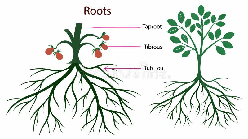 Different Plant Root Systems Explained with Labels. Vector Design ...