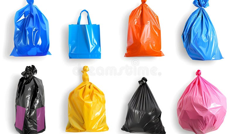 Different Plastic Bags Isolated on White, Collection Stock Photo ...