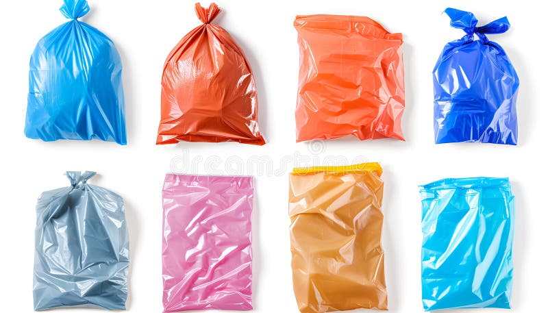 Different Plastic Bags Isolated on White, Collection Stock Photo ...