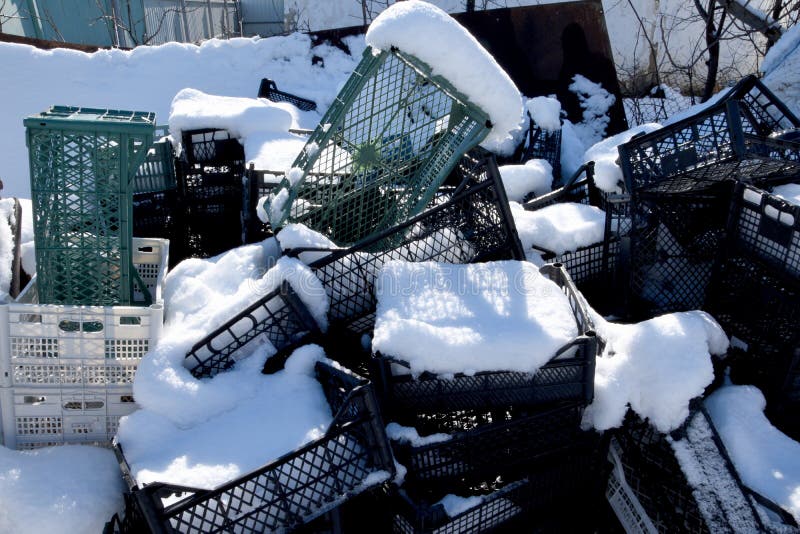 Different Plastic Boxes Filled with Snow Stock Image - Image of winter ...