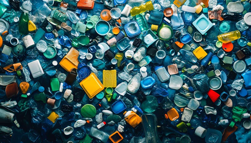 Different Plastic Garbage in Ocean. Environmental Pollution Stock Image ...