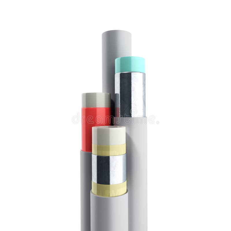 Different Plastic Water Pipes in Layers 3d Render on White Stock ...