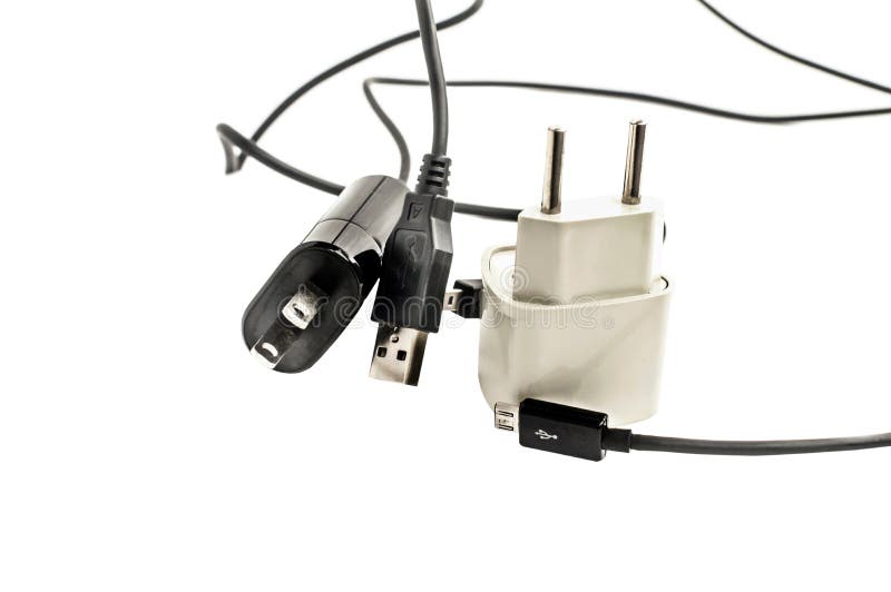 Different Plugs with Wires for Power Supply and Adapters Stock Photo ...