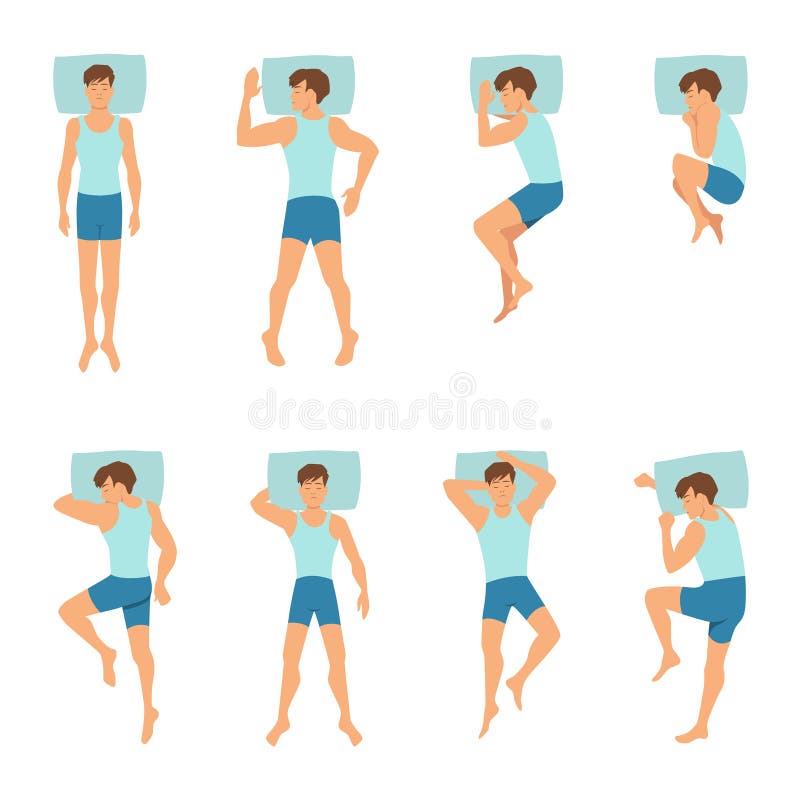 Male and Female in Sleeping Poses. Top View Illustrations of Relaxing ...