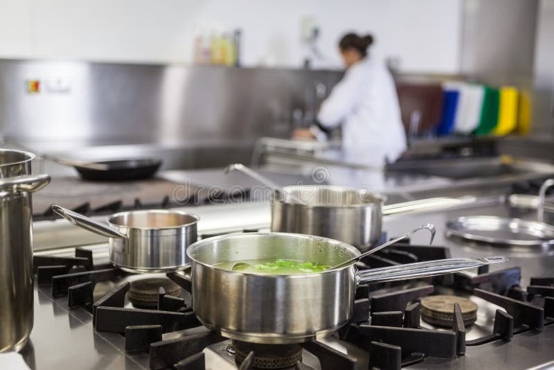 Different Pots Cooking on Hotplate Stock Image - Image of profession ...