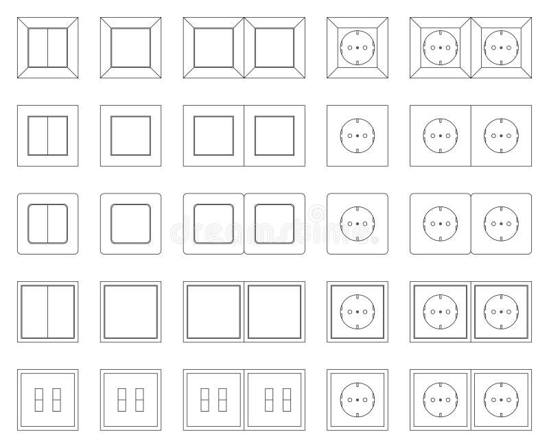 Collection of Power Outlets and Light Switches, European Style, Vector ...