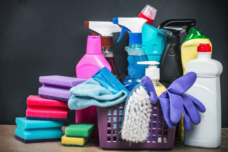 Different Products and Items for Cleaning on the Floor in the Toilet ...