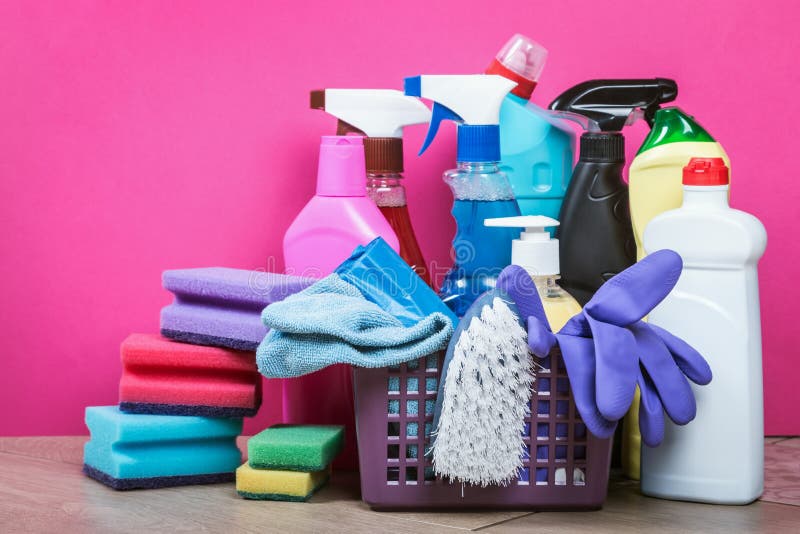 Different Products and Items for Cleaning on the Floor in the Toilet ...