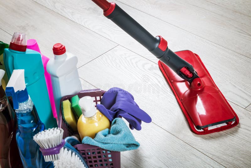 Different Products and Items for Cleaning on the Floor Stock Image ...