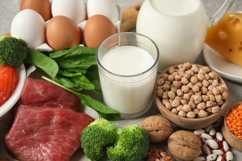 Different Products Rich in Protein on Table Stock Image - Image of ...