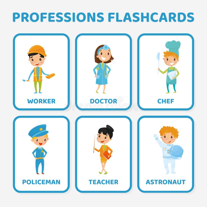 Different Profession Flashcard with Boy and Girl Character Vector Set ...
