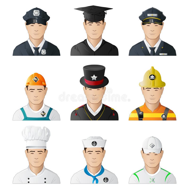 Different Profession Hats stock illustration. Illustration of colorful ...