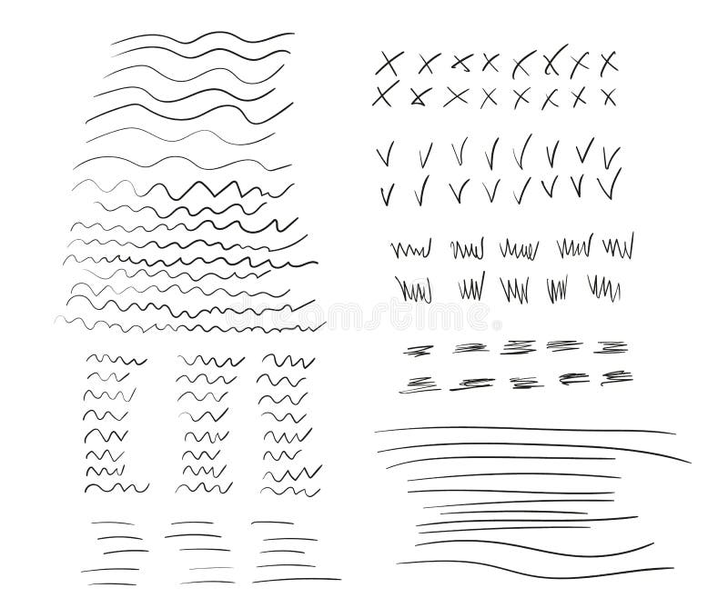 Different Random Drawn Lines. Vector Wavy Doodles, Elements of Hatching ...