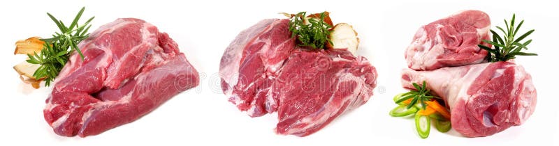 Different Raw Lamb Meat Isolated on White Background - Panorama Stock ...
