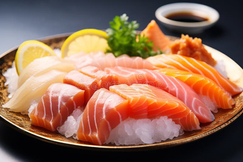 Different Raw Sashimi Fish on Plate Stock Illustration - Illustration ...