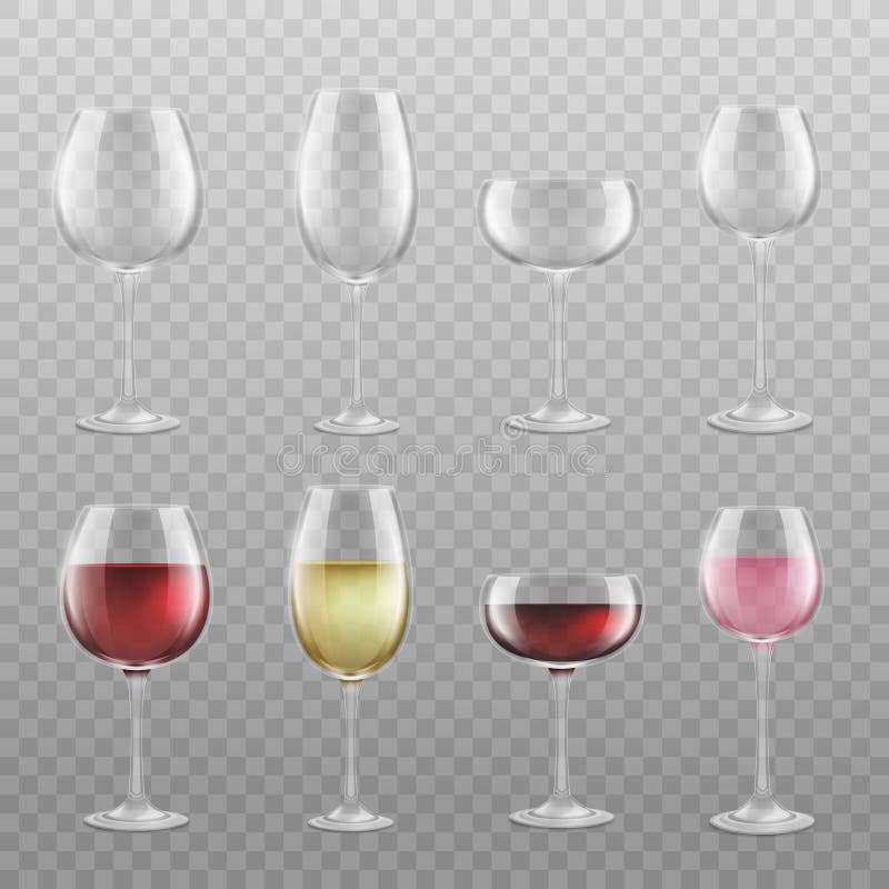 Different Realistic Wine Glass Types Set With And Without Drink Stock Vector Illustration Of