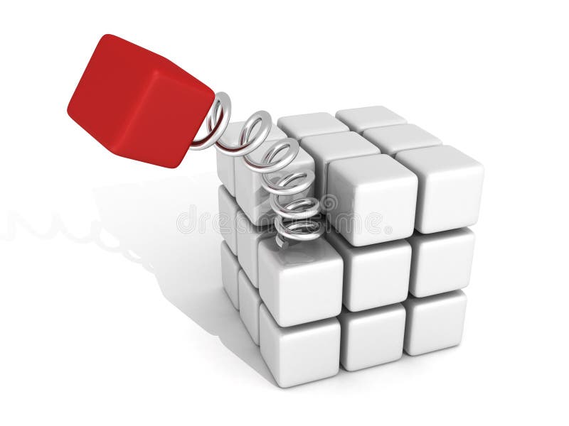 Different Red Cube Jump Out on Spring Spiral Stock Illustration ...