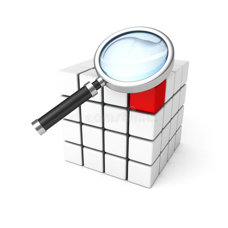 Different Red Cube among White Cubes Under Magnifier Glass Stock ...