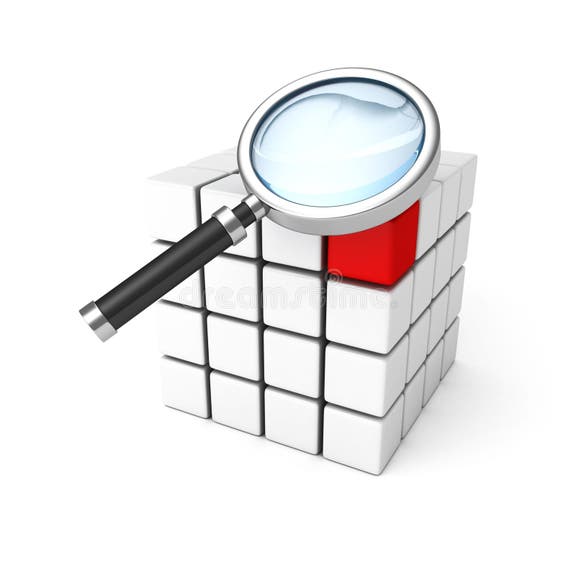 Different Red Cube among White Cubes Under Magnifier Glass Stock ...
