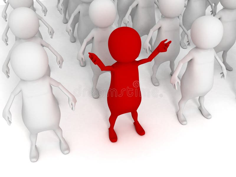 Different Red 3d Man in Big Group of Other White People Stock ...