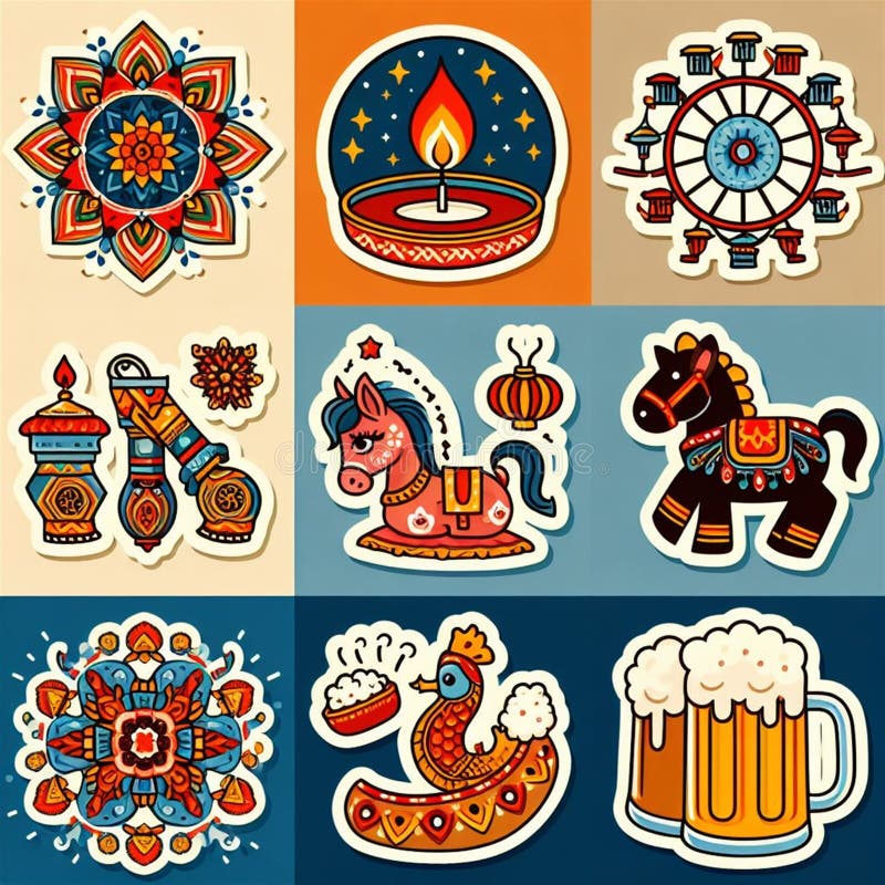 Different Religion Festivals Stickers Stock Illustration - Illustration ...