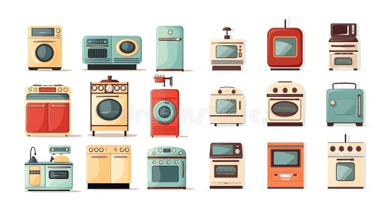 Different Retro Appliance Icons, AI Generated Image Stock Illustration ...